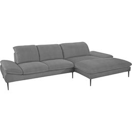 Ecksofa W.Schillig, B:340cm H:87cm T:185cm, grau, Chenille-Flachgewebe R66 (85% Polyester, 15% Nylon);Longlife Xtra-Leder Z59: Glattleder mit