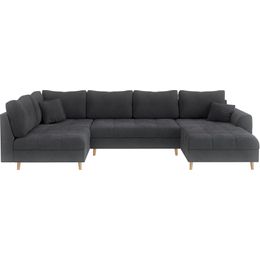 Wohnlandschaft Home Affaire, B:310cm H:81cm T:161cm, grau, 92% Polyester, 8% Nylon, Sofas, "CHARRE U-Form mit Ottomane, Ma&szlig;e B/T/H: 310/161/81 cm",