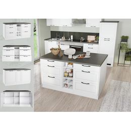 K&uuml;cheninsel KOCHSTATION, B:153cm H:86cm T:100cm, wei&szlig;, Komplettk&uuml;chen-Sets, "KS-Lani, Breite 153 cm, mit Flaschenregal", MDF-Fronten, Arbeitsplatte
