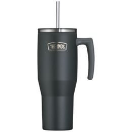 Thermos Thermobecher "REFRESHING SERIES ISOLIERTRINKBECHER mit Strohhalm", Ø 14cm x 35cm, 1.100ml, 1 Stk.schwarz mat, Trinkgefäße, 1,10l, 6h heiß &
