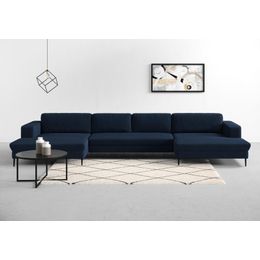 Wohnlandschaft DOMO collection, B:438cm H:83cm T:173cm, blau, Sofas, "Modica U-Form aktuelles, kubisches Design mit 2 Recamieren, viel Platz", XXL,
