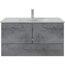 Badm&ouml;bel-Set SAPHIR, grau, Kastenm&ouml;bel-Sets, "Quickset 945 Glas-Waschtisch mit Unterschrank, 99 cm breit, Waschplatz", 2 T&uuml;ren, 1 Schublade, inkl.