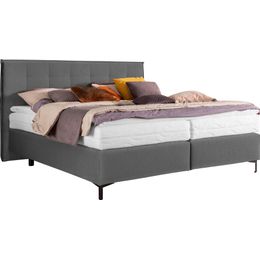 Boxspringbett Alina, B:200cm L:209cm, grau, Struktur fein TCM (100% Polyester), Jugendzimmer, Komplettbetten, "Elmar", mit gestepptem Kopfteil,