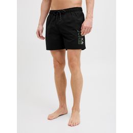 Jack & Jones JACK & JONES Herren Badeshorts "JPSTMAUI Badeshort mit mittlerer Taille und elastischem Bund", schwarz, Gr. XS, unifarben, Web, Obermaterial: 100%