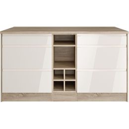 K&uuml;cheninsel KOCHSTATION, B:153cm H:85cm T:100cm, wei&szlig;, Komplettk&uuml;chen-Sets, "KS-Virginia", Breite 153 cm, MDF-Fronten, Flaschenregal
