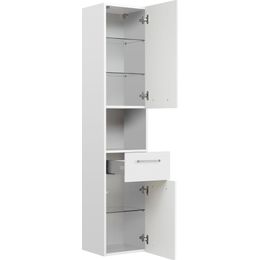 Hochschrank SAPHIR, B:35cm H:168cm T:33cm, wei&szlig;, Spanplatte, Badezimmer, Schr&auml;nke, "Quickset Badschrank 35 cm breit, 2 T&uuml;ren, 1 Nische, 1 Schublade",