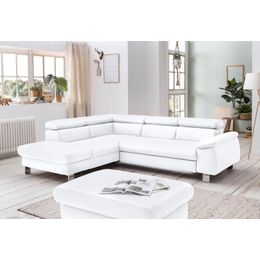 Ecksofa COTTA, B:249cm H:72cm T:100cm, weiß, Microfaser PRIMABELLE (100% Polyester);Kunstleder SOFTLUX;Feinstruktur (100% Polyester);Kunstleder