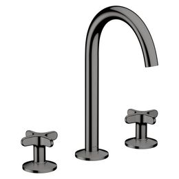 Hansgrohe AXOR One 3-Loch Waschtischarmatur 170 48040330 Ausladung 140mm, mit Push-Open-Ablaufgarnitur, mit Kreuzgriff, polished black chrome