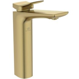 Ideal Standard Conca Waschtischarmatur BC757A2 mit verl&auml;ngertem Sockel und Ablaufgarnitur, Ausladung 150mm, Brushed Gold