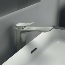 Ideal Standard Conca Waschtischarmatur BC757GN mit verl&auml;ngertem Sockel und Ablaufgarnitur, Ausladung 150mm, Silver Storm