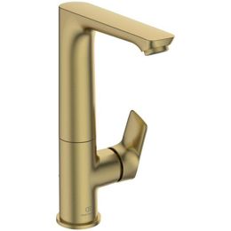 Ideal Standard Connect Air Waschtischarmatur A7020A2 hoher schwenkbarer Gussauslauf, Ausladung 140mm, mit Ablaufgarnitur, brushed gold