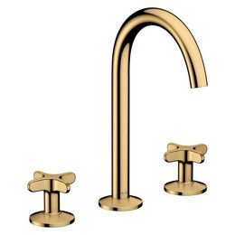 Hansgrohe AXOR One 3-Loch Waschtischarmatur 170 48040990 Ausladung 140mm, mit Push-Open-Ablaufgarnitur, mit Kreuzgriff, polished gold optic