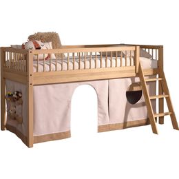 Spielbett Home Affaire, B:135,5cm H:114cm L:207,5cm, braun, Textil-Set Vorhang 100% Baumwolle, Kinderzimmer, Betten, aus Eiche ge&ouml;lt, LF 90x2000cm,