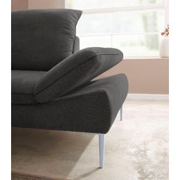 Ecksofa W.Schillig, B:294cm H:87cm T:185cm, grau, Chenille-Flachgewebe R66 (85% Polyester, 15% Nylon);Longlife Xtra-Leder Z59: Glattleder mit