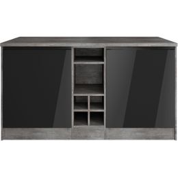 K&uuml;cheninsel KOCHSTATION, B:153cm H:85cm T:100cm, schwarz, Komplettk&uuml;chen-Sets, "KS-Virginia", Breite 153 cm, MDF-Fronten, Flaschenregal