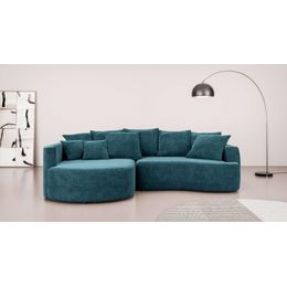 Ecksofa Home Affaire, B:255cm H:90cm T:181cm, blau, 100% Polyester, Wohnzimmer, Sofas, "Kahekili, Schlafsofa mit Bettkasten, Maße B/T/H: 255/181/90/