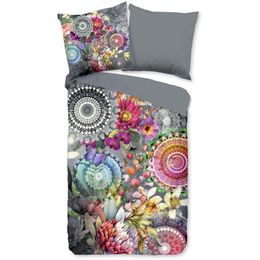 Wendebettw&auml;sche HIP, bunt, Renforc&eacute;, Obermaterial: 100% Baumwolle, Bettw&auml;sche, "Olinga", Satin, Rei&szlig;verschluss, Wendeoptik, Mandala, Blume, Grau, Bunt