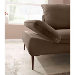 Ecksofa W.Schillig, B:294cm H:87cm T:185cm, braun, Chenille-Flachgewebe R66 (85% Polyester, 15% Nylon);Longlife Xtra-Leder Z59: Glattleder mit
