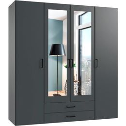 Drehtürenschrank wimex, B:160cm H:185cm T:54cm, schwarz, Holzwerkstoff, Schränke, "Mugano", wahlweise mit oder ohne Spiegel, mit Schubladen