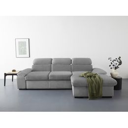 Ecksofa COTTA, B:250cm H:73cm T:165cm, grau, 100% Polyester, Wohnzimmer, Sofas, "Lola L-Form mit Kopfteilfunktion & Hocker", wahlweise mit