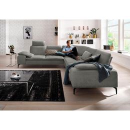 Ecksofa W.Schillig, B:318cm H:83cm T:298cm, grau, Chenille-Flachgewebe R66 (85% Polyester, 15% Nylon), Wohnzimmer, Sofas, "valentinoo, Designsofa,