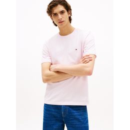 Tommy Hilfiger Herren T-Shirt "ESSENTIAL REG FIT SOLID TEE mit Stickerei und Rundhals", rosa, Gr. S, unifarben, Single Jersey, Obermaterial: 100%