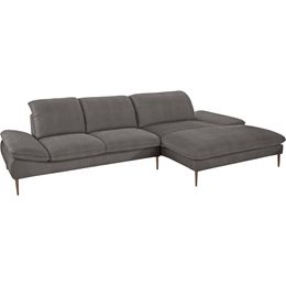 Ecksofa W.Schillig, B:340cm H:87cm T:185cm, grau, Chenille-Flachgewebe R66 (85% Polyester, 15% Nylon);Longlife Xtra-Leder Z59: Glattleder mit