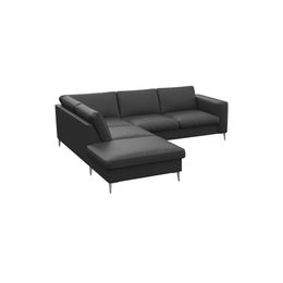 Ecksofa FLEXLUX, B:241cm H:85cm T:225cm, schwarz, 100% Echteder, Wohnzimmer, Sofas, "Fiore, L-Form", breite Armlehnen, F&uuml;&szlig;e alufarben, B/T 241/225