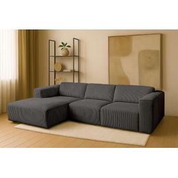 Ecksofa Home Affaire, B:281cm H:71cm T:161cm, grau, 92% PES, 8% NY, Wohnzimmer, Sofas, "Noord mit Kedernaht, Breite 281 cm, L-Form", Cord, Struktur,