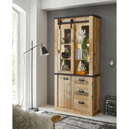 Vitrine Home Affaire, B:93cm H:201cm T:38cm, braun, Wohnzimmer, Schr&auml;nke, "SHERWOOD", Breite ca. 93 cm