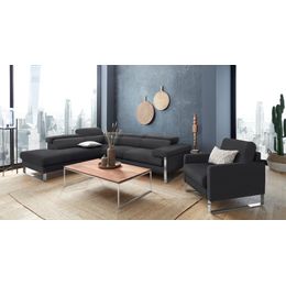 Ecksofa W.Schillig, B:281cm H:71cm T:230cm, schwarz, Flachgewebe S22 (100% Polyester);Stoff S37 (100% Polyester);Longlife Xtra-Leder Z59: Glattleder
