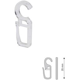 Faltenclip Liedeco, H:3,5cm &Oslash;:1cm, transparent, Kunststoff, Gardinenbefestigungen, Faltenlegehaken, f&uuml;r Gardinenringe &Ouml;se 10 mm