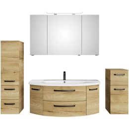 Badmöbel-Set SAPHIR, B:180,5cm H:200cm T:48cm, braun, Spanplatte, Kastenmöbel-Sets, "Serie 4010 4-teilig Keramik-Waschtisch mit LED-Spiegelschrank",