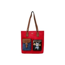 DOGO Damen Umhängetasche "Multi Pocket Bag Shopper-Tasche Cat And Mouse Damen", rot, Lacklederimitat, Taschen, Handgefertigt