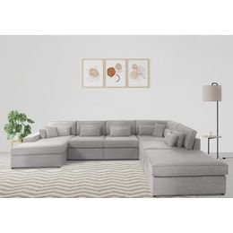 Wohnlandschaft OTTO HOME, B:460cm H:75cm, grau, Baumwollmix (60% Baumwolle/40% Leinen);Struktur fein (100% Polyester);Samtoptik (100%