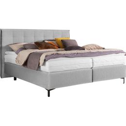 Boxspringbett Alina, B:200cm L:209cm, grau, Struktur fein TCM (100% Polyester), Jugendzimmer, Komplettbetten, "Elmar", mit gestepptem Kopfteil,
