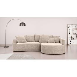 Ecksofa Home Affaire, B:255cm H:90cm T:181cm, beige, 100% Polyester, Wohnzimmer, Sofas, "Kahekili, Schlafsofa mit Bettkasten, Maße B/T/H: 255/181/90/