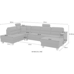 Wohnlandschaft Home Affaire, B:313cm H:85cm, rot, Sofas, "Navan, komfortabel mit viel Platz, U-Form", wahlweise mit Bettfunktion und Kopfstütze
