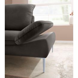 Ecksofa W.Schillig, B:294cm H:87cm T:185cm, grau, Chenille-Flachgewebe R66 (85% Polyester, 15% Nylon);Longlife Xtra-Leder Z59: Glattleder mit
