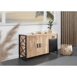 Sideboard GUTMANN FACTORY, B:150cm H:82cm T:50cm, schwarz, Massivholz, Wohnzimmer, Sideboards, "Downtown", Kommode aus massivem Akazienholz mit