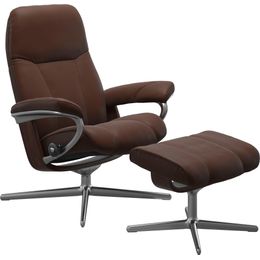stressless "Consul" Set, Relaxsessel mit Hocker, mit Hocker, mit Cross Base, Gr&ouml;&szlig;e S, M & L, Holzakzent Braun