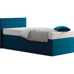 Boxspringbett, B:135cm L:210cm, blau, Westfalia Schlafkomfort, Bezug: 100% Polyester;Polsterwatte: 100% Polyester, Komplettbetten, mit Zierkissen,
