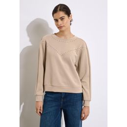 Damen Langarmshirt, beige, Gr. 44, STREET ONE STUDIO, bedruckt, Stoff, 46% Modal, 46% Polyester, 8% Elasthan, Shirts, mit Rundhalsausschnitt