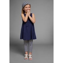 Kidsworld Mädchen Kleid, Leggings & Haarband "3tlg. Set: Kleid, Capri und Haarband geringelt", blau, Gr. 92, gestreift, unifarben, Jersey,