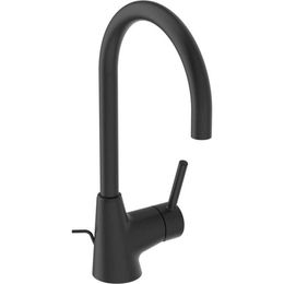 Ideal Standard Ceraline Waschtischarmatur BC195XG silk black, hoher Auslauf, Metall-Ablaufgarnitur