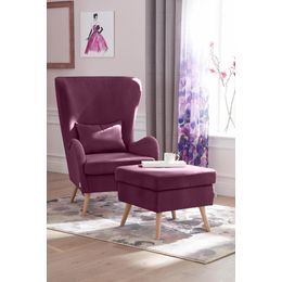 Sessel Home Affaire, B:78cm H:118cm T:94cm, lila, Samtcord (92% Polyester 8% Polyamid);Struktur (100% Polyester);Struktur Hahnentritt (100%