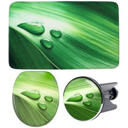 Badaccessoire-Set Sanilo, grün, Kunststoff, MDF, Polyester, Badaccessoires-Sets, "Green Leaf", bestehend aus WC-Sitz, Badteppich und