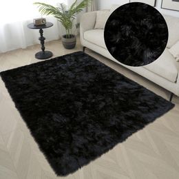 Hochflor-Teppich my home, B:40cm H:60mm L:60cm, schwarz, Kunstfaser, Teppiche, "Kalua, verschiedene Formen", Kunstfell, weich, Uni-Farben,