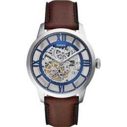 Fossil Herren Automatikuhr "TOWNSMAN", transparent, Armbanduhren, Armbanduhr, Herrenuhr, Mechanische Uhr, Lederarmband, analog