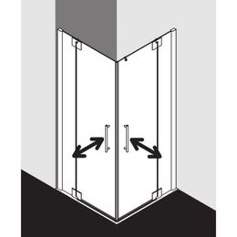 Kermi Pasa XP Eckeinstieg-Pendelt&uuml;r mit Festfeld PXEPL07820VPK 78x200cm, silber hochglanz, ESG klar Clean, Halbteil links, auf Duschplatz